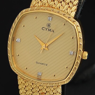 Cima 604SP QZ Gold Dial Square Stone 4P Men's Watch Good Condition | eBay