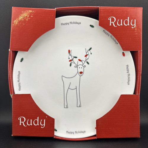 Set of 4 Christmas RUDY Round Plates 8" NIB BIA Cordon Bleu Porcelain ...