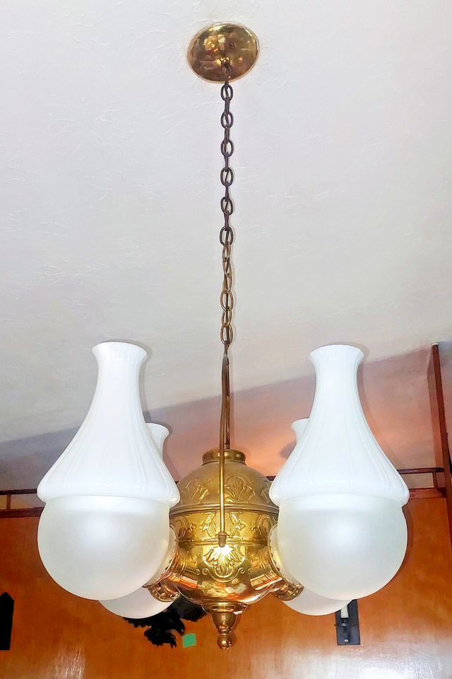 VERY RARE! Antique ANGLE LAMP CO QUAD Burner Hanging Lamp Electrified ...