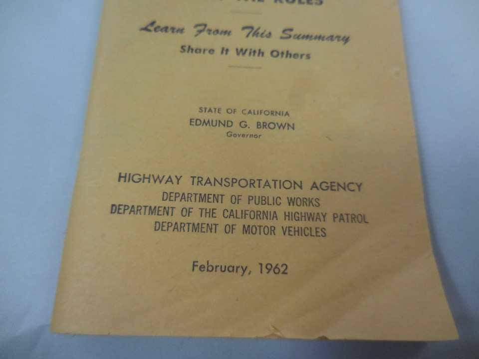 California Vehicle Code Summary Feb 1962 Department Motor Vehicles DMV ...