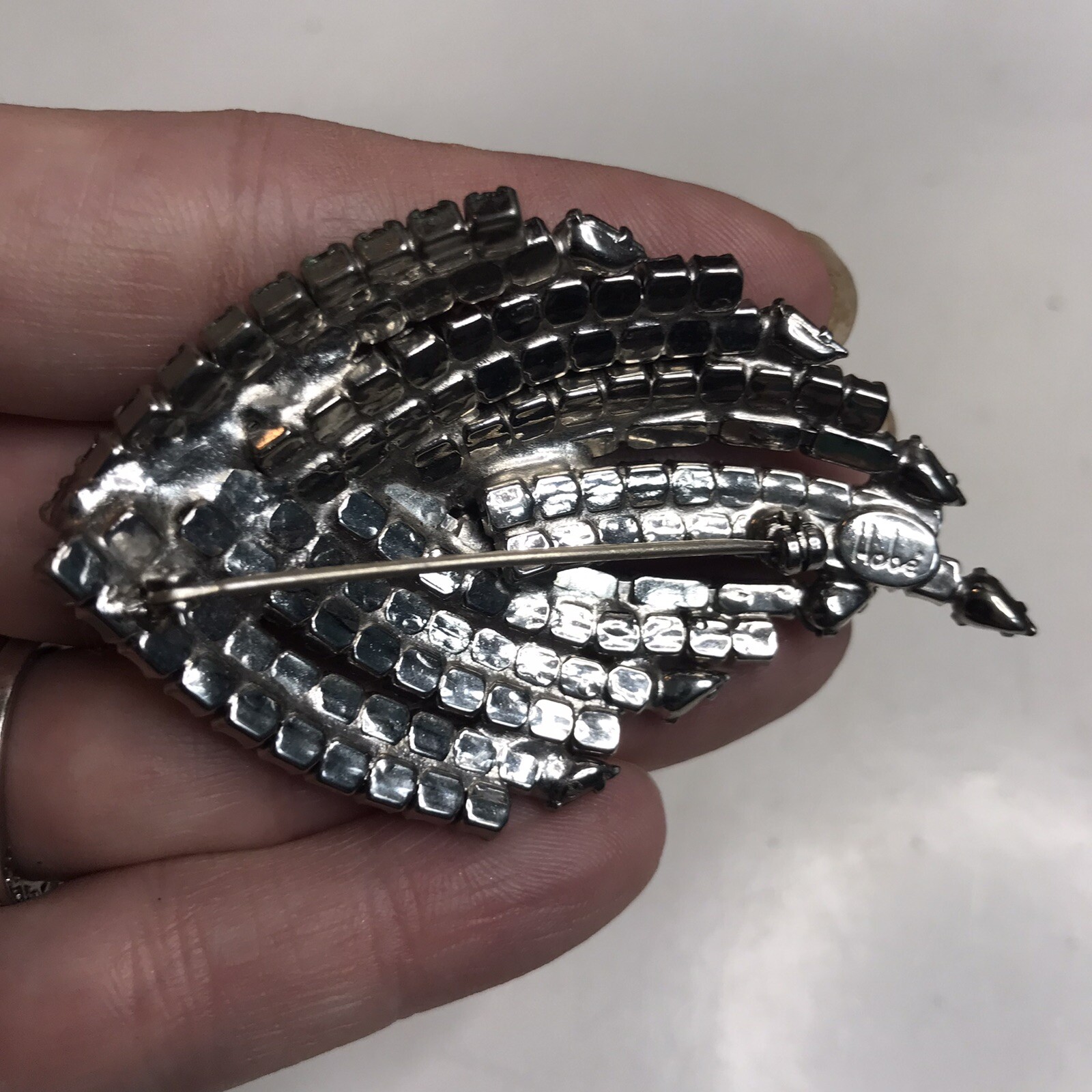 Vintage Hobe Rhinestone Brooch Black and AB Stones FL… - Gem