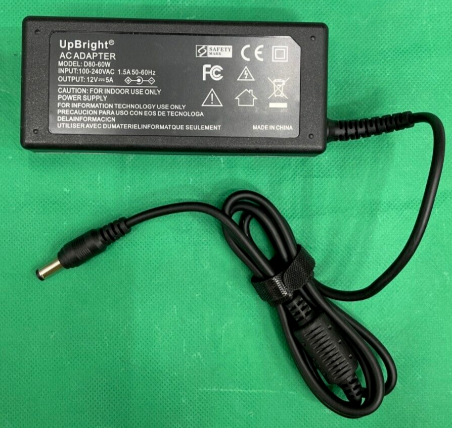UpBright D80-60W AC Adapter, Output 12V-5A / Input 100-240VAC 1.5A 50 ...