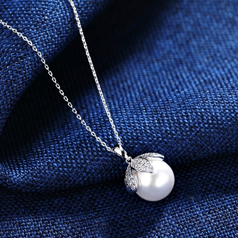 18K White Gold Filled Lab-Created Pearl Cubic Zirconia Flower Pearl ...