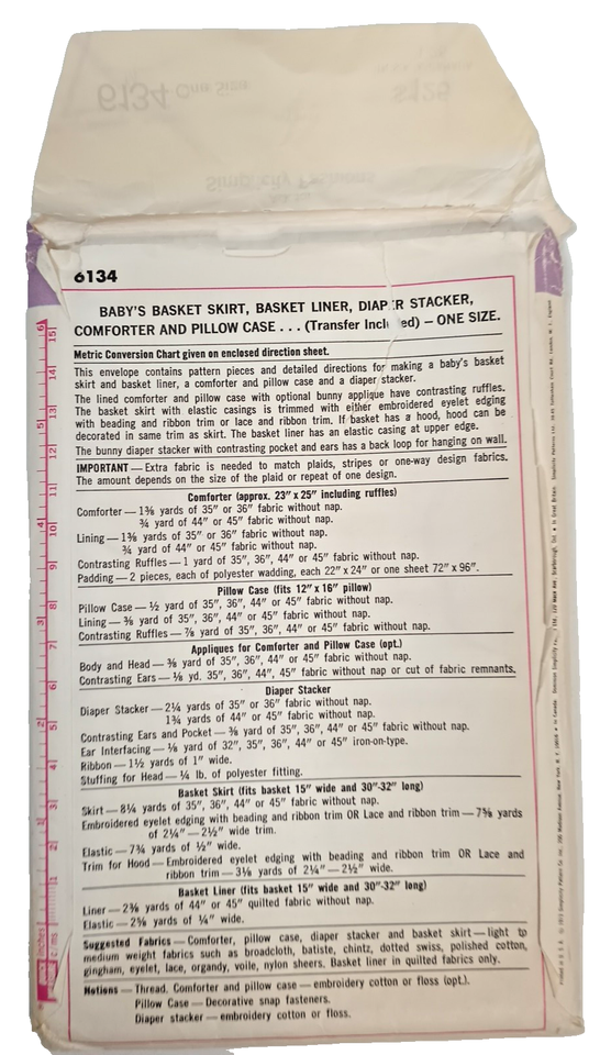 Simplicity 6134 Infant Bassinet Skirt & Liner Sewing pattern Envelope ...