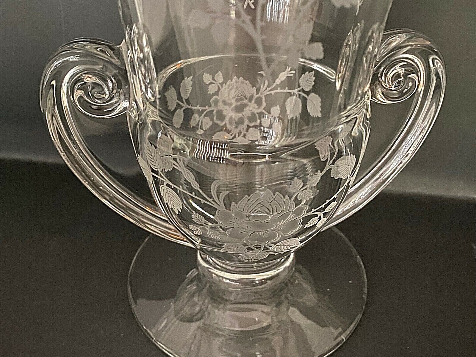 RARE Fostoria Midnight Rose Etched Vase ~ Handled & Footed ~ EXQUISITE ...