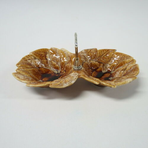 Wade of California Brown Leaf Porcelain Double Bowl Candy Dish Handle ...