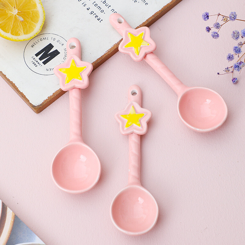Star Ceramic Spoon Pink Magical Girl Heart Dessert Coffee Spoon Rice ...