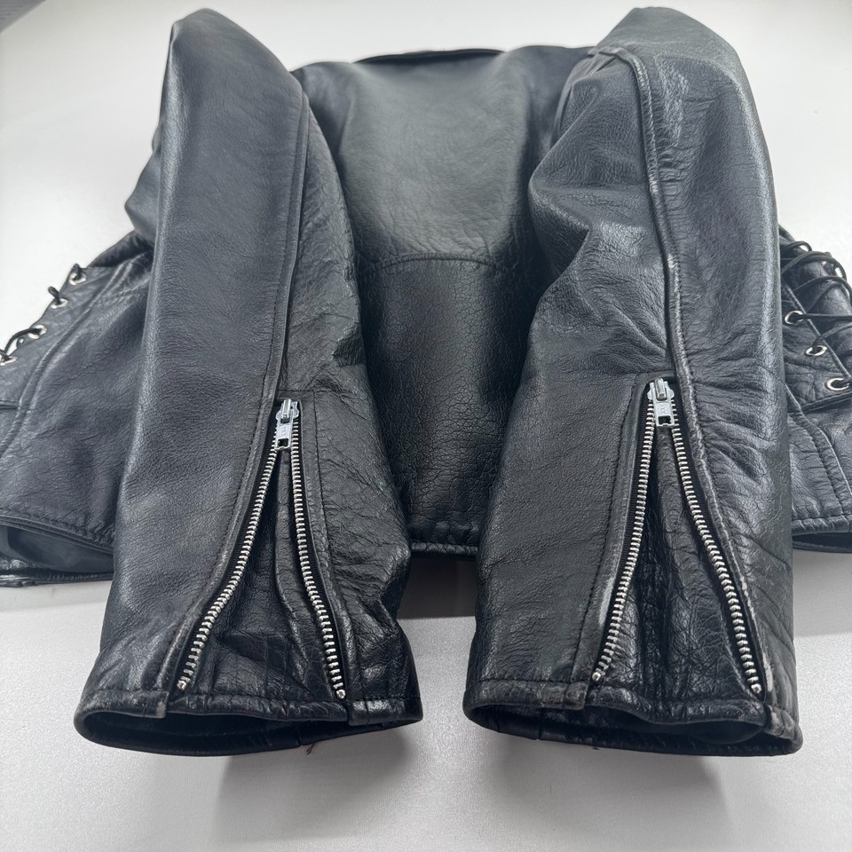 Interstate Leather Motorcycle Jacket MENS Black Full Zip Buckle Lined ...