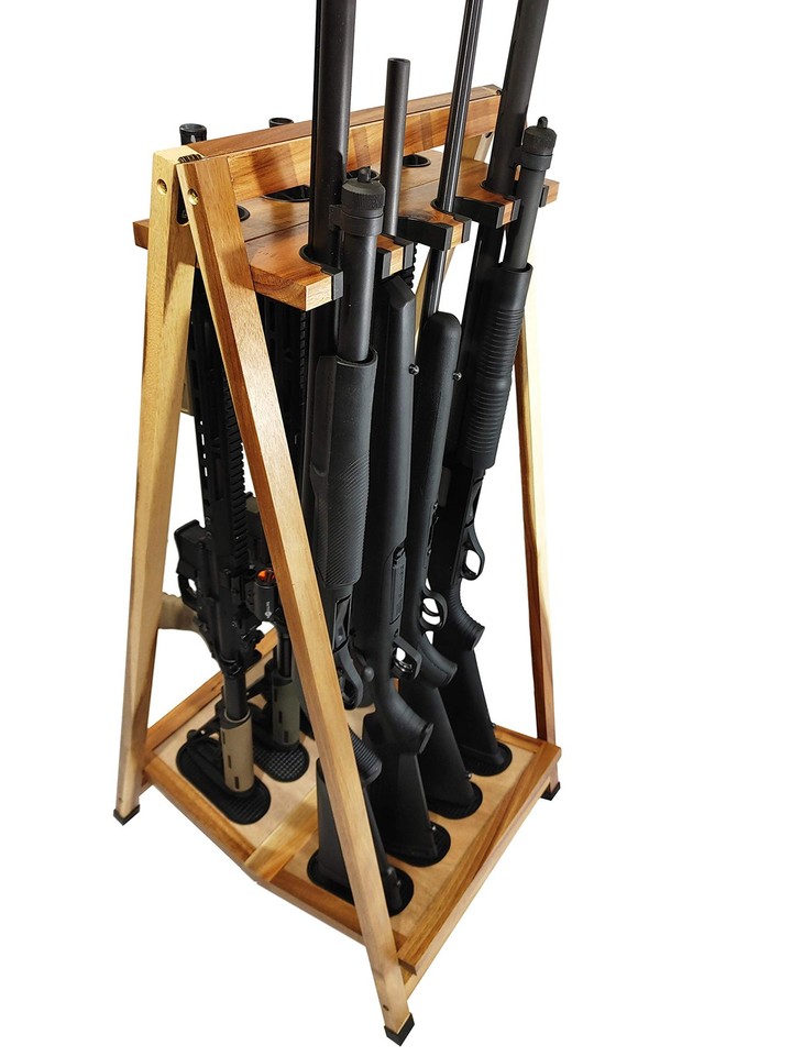 Lacquered Real Hard Wood 8 Capacity Folding Rifle and Gun Rack | eBay