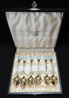 Lot of 6 Vintage Norne Sterling Enamel Demi Spoon Set Souvenir Tromso ...
