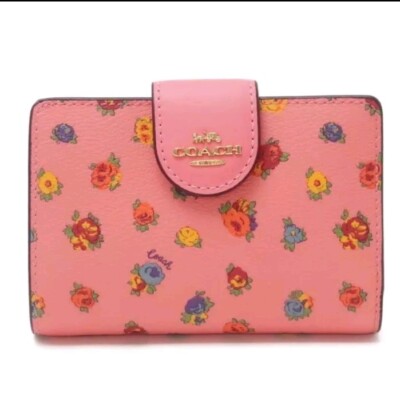 COACH Flower Pink Logo Bi-fold Wallet Rare New C9934 | eBay