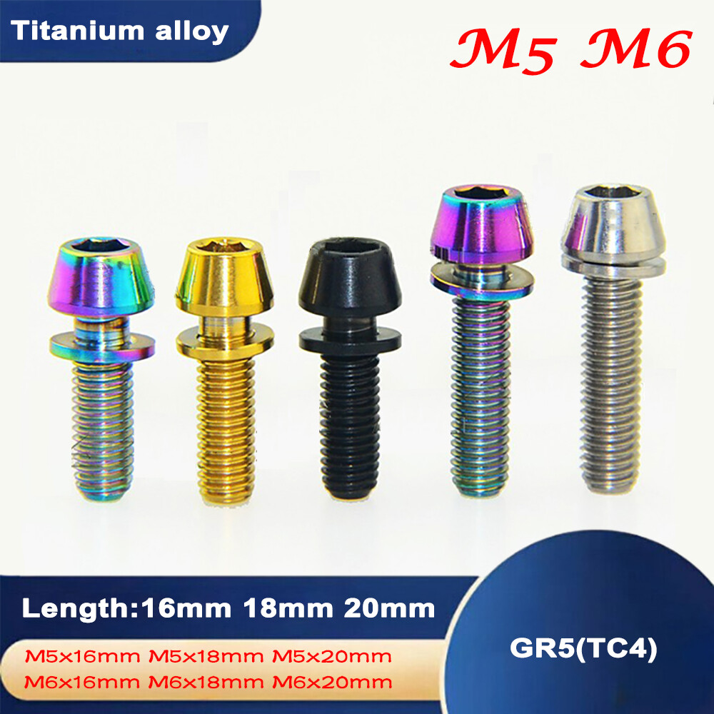 Titanium Ti PVD Coated Stem Bolts M5 M6 Allen / Hex, MTB Tapered Head ...