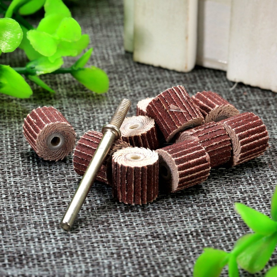 10pc Flap Wheel Head Disc Sander Rod Polish Set 240 Grit For Power ...