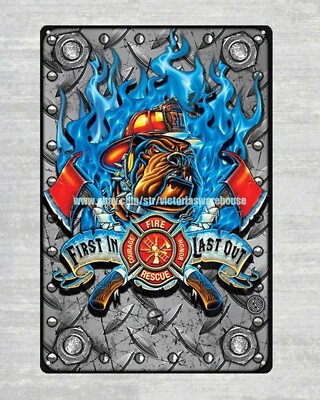 firefighter fire department metal tin sign brew pub wall decor | eBay