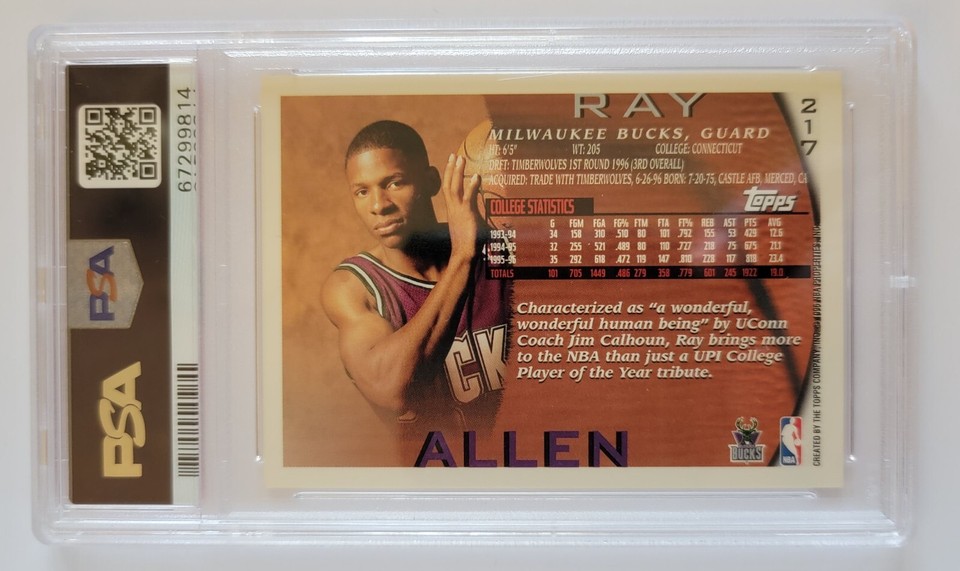 1996 Topps #217 Ray Allen Rookie Card RC Hall of Fame PSA 9 MINT | eBay