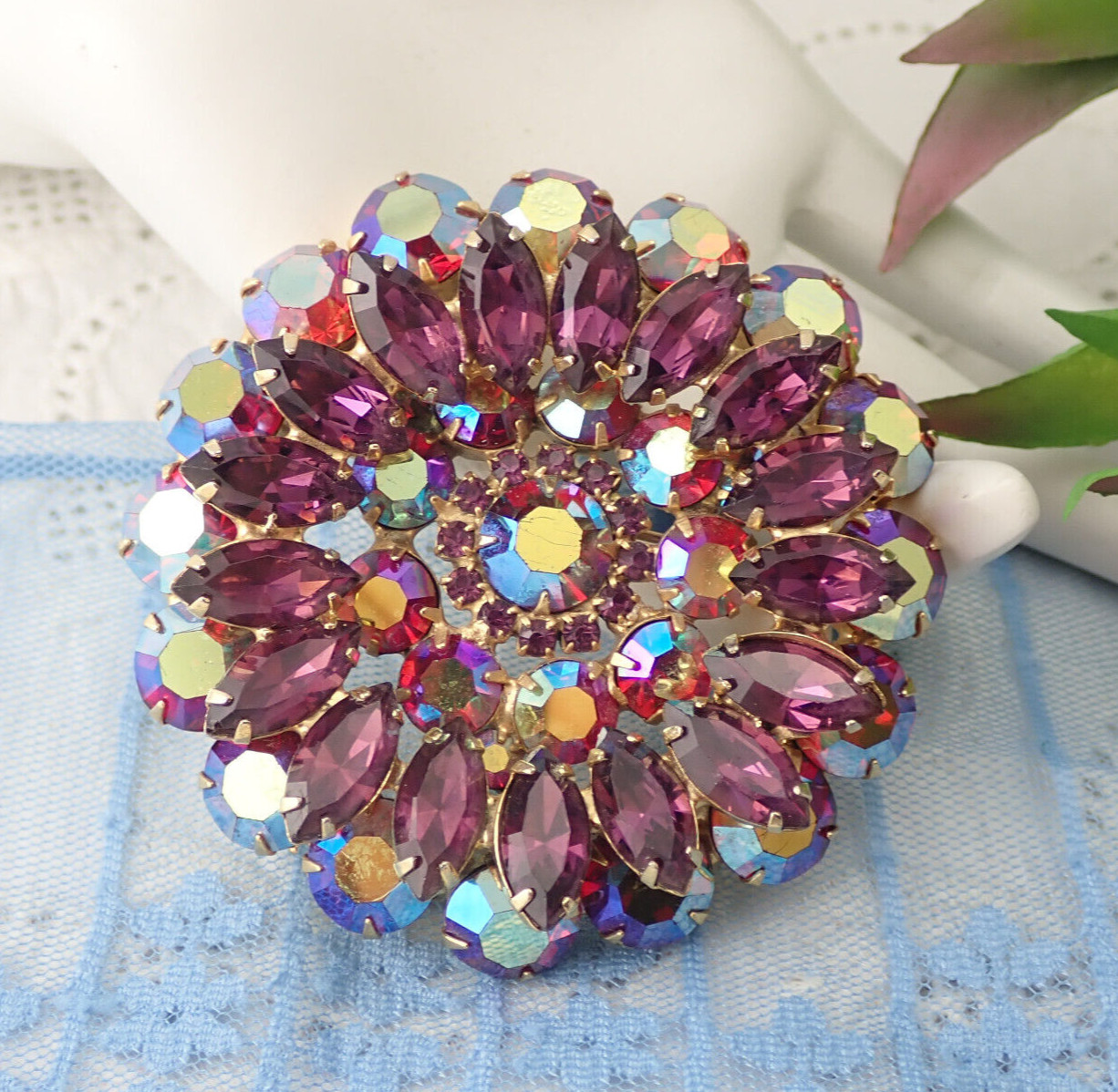 Massive Vintage Juliana Purple AB Red Rhinestone Laye… - Gem