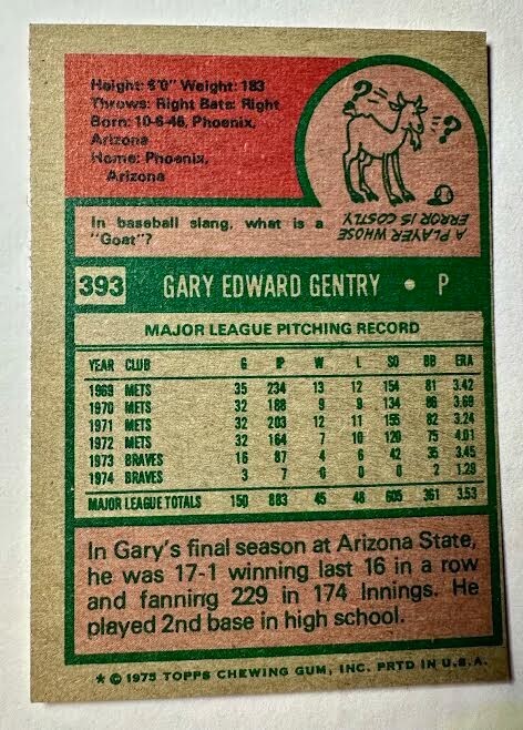 1975 Topps # 393 Gary Gentry Atlanta Braves NM-NMMT | eBay