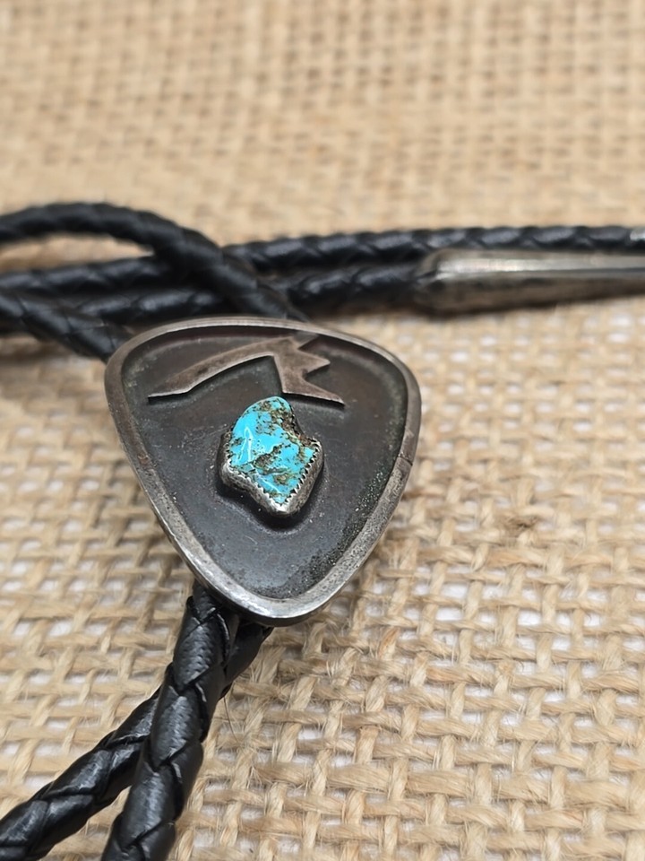 Old Pawn Sterling Silver Turquoise Mountain Turquoise Shadow Box Bolo ...