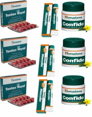 Combo- Himalaya Herbal TENTEX ROYAL 30 caps + HIMCOLIN Gel 30g 3pc ...