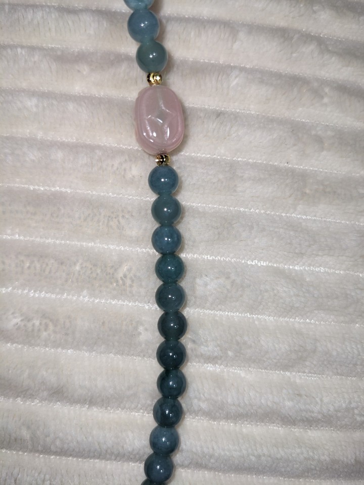 Blue Water Jadeite 6mm Round Bead Triple Strand Pink Donut + Another ...