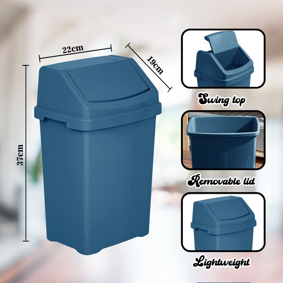 Navy 8L 25L 50L Swing Bin For Kitchen Plastic Waste Bin Office School Dustbin | eBay UK
