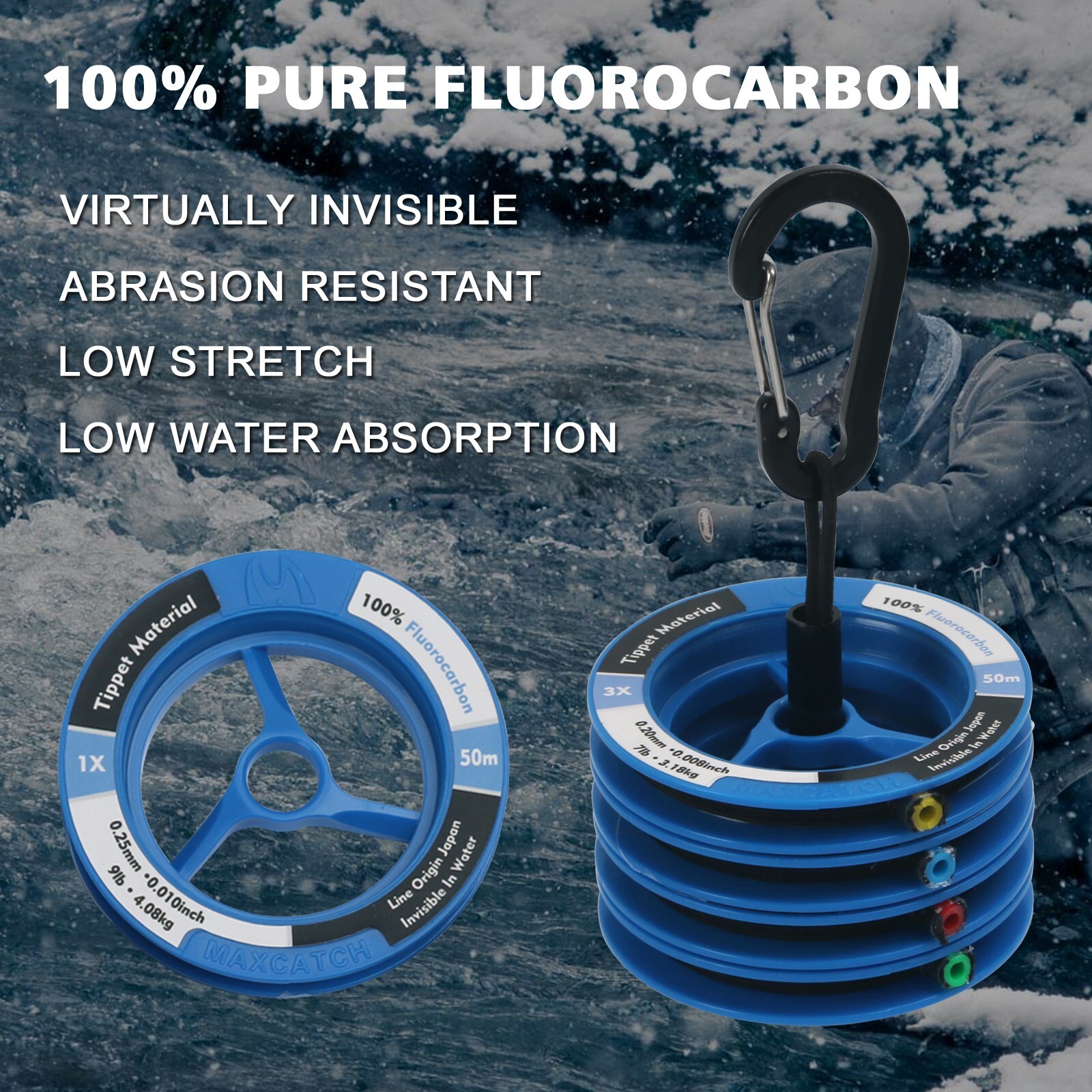 Maxcatch Fluorocarbon Tippet Fly Fishing Line 50m 1X-6X with Tippet ...