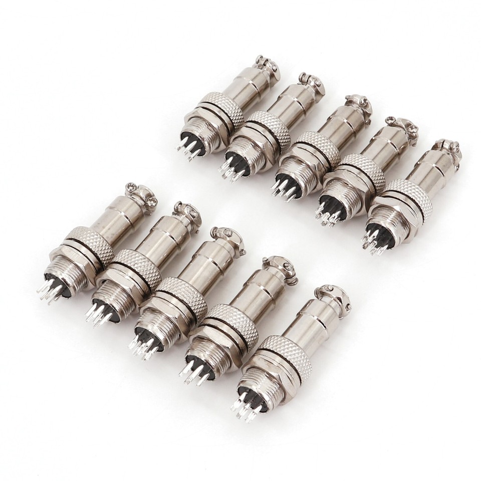 10Pcs GX12 Male and Female 6-Pin 12mm Panel Mount Metal Cable Plug ...
