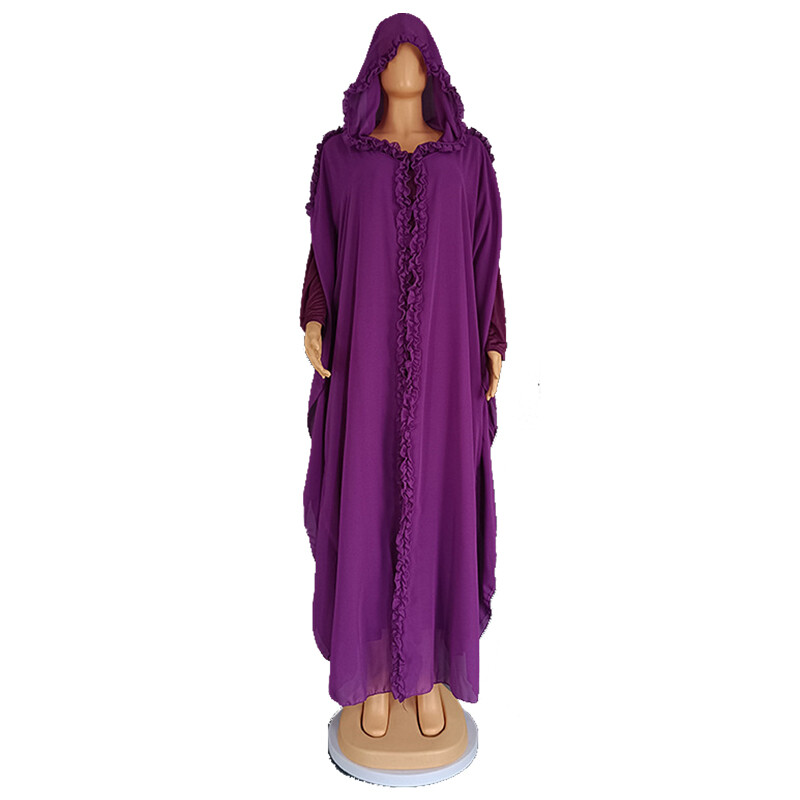 Abaya Women Chiffon Hooded Kaftan Long Dress Set Muslim Burqa Evening ...