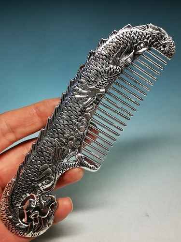 New Amazing Silver Carving Dragon Comb Old Collectibles Handwork Tibet ...