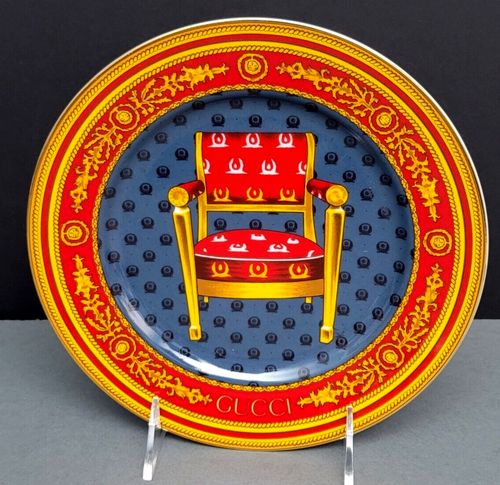 Porcelain GUCCI Porcellana Plate Decorative Chair RED Laurel Rare ...