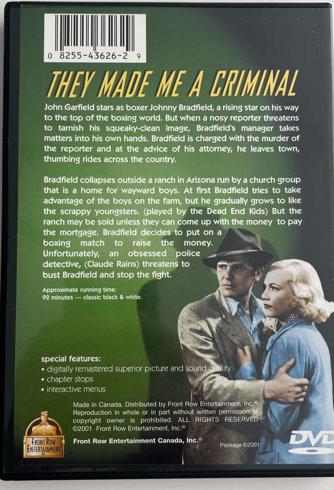 They Made Me A Criminal - Dead End Kids (DVD, 1939) John Garfield Free ...