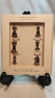 NEW Pottery Barn Chess Wine Glass Charms Set Metal Markers King Queen ...