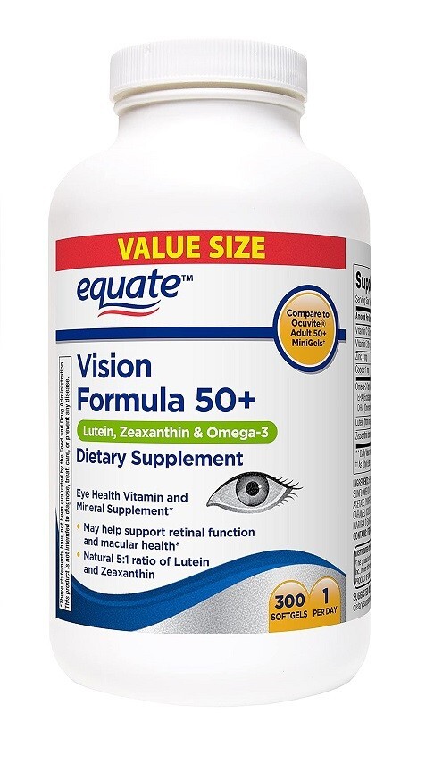 Equate Vision Formula 50+ (300 Soft Gels) Dietary Supplement omega 3 ...