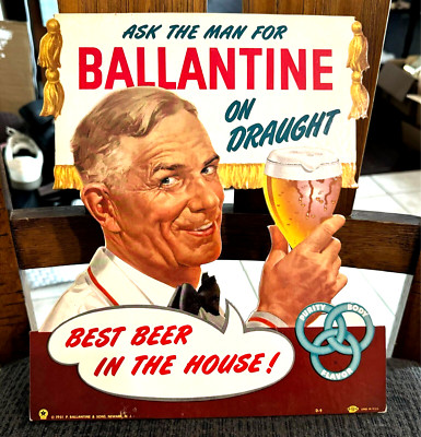 STUNNING GRAPHIC BALLANTINE BEER - BREWING EASEL BACK CARDBOARD SIGN ...