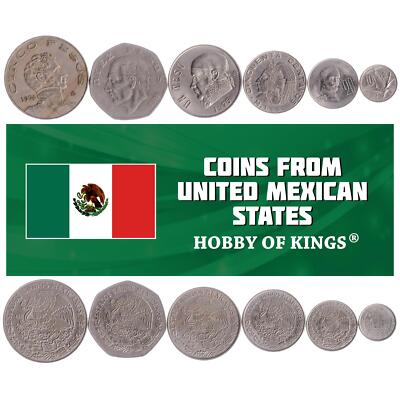 Mexico | 6 Coin Set | 10 20 50 Centavos 1 5 10 Pesos | Eagle | 1970 ...