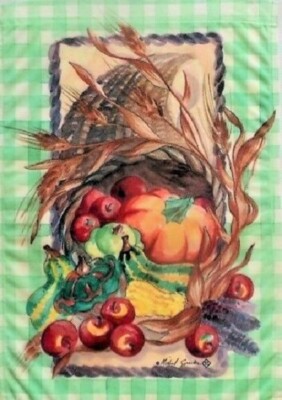 NEW~TOLAND LARGE GARDEN FLAG~HARVEST PUMPKIN CORNUCOPIA~Thanksgiving ...