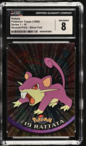 CGC 8 Graded Rattata #19 Topps Silver foil Rays series 1 2nd print ...