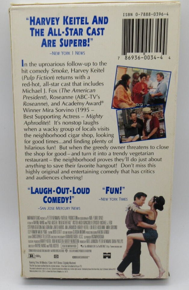 BLUE IN THE FACE VHS VIDEO MOVIE, VICTOR ARGO, MICHAEL J FOX, ROSEANNE ...