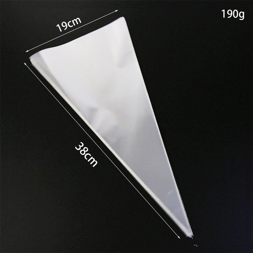 100x Clear Cone Shape Cello Popcorn Sweet Bags Wedding Party Gift Bags ...