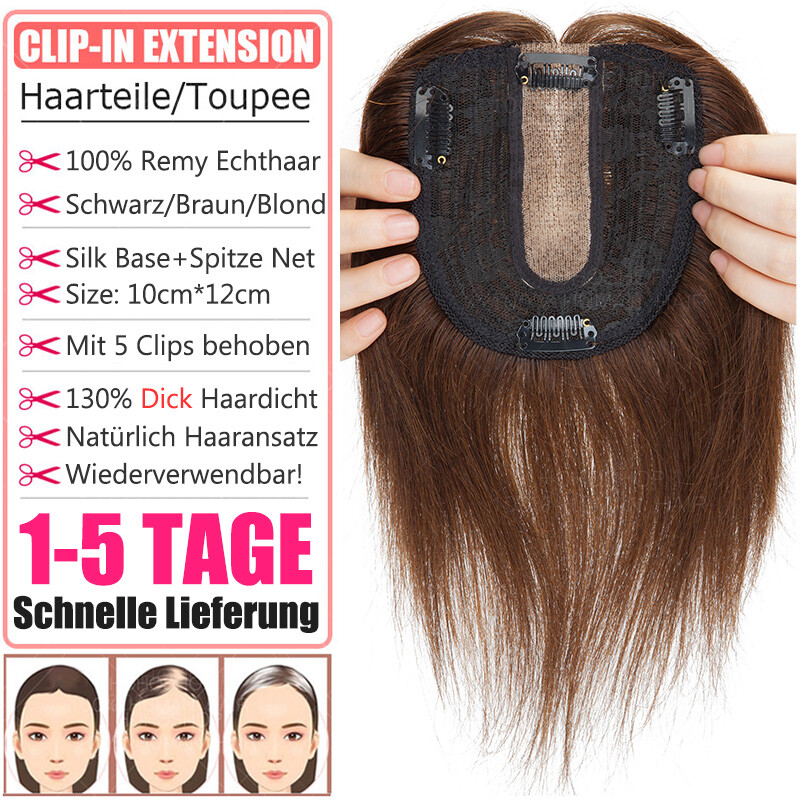 Frau Toupet Damen Echthaar Toupee Clip In Human Hair Topper Extensions ...