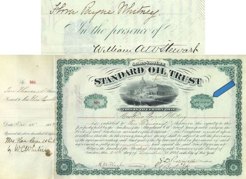 Flora Payne Whitney issued to and signed Standard Oil Trust - Signed ...