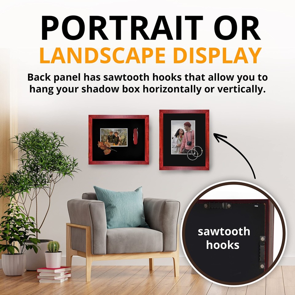 14x17 Large Shadow Box Frame, Deep Shadow Box Display Case, Red Shadow ...