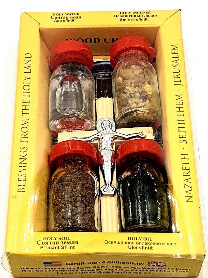 Holy Land Set 5 In1 Olive Wood Cross Set with 4 Bottles - Oil, Jordan ...