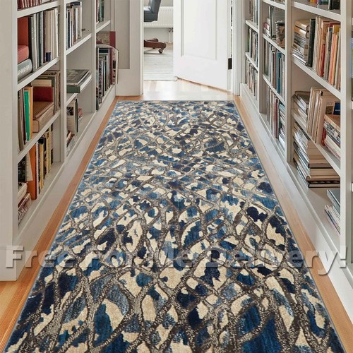 HERVEY CAMOUFLAGE BLUE BEIGE MODERN FLOOR RUG RUNNER 80x300cm **FREE ...