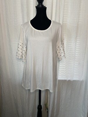 NWOT Les Amis White T-shirt With Polka Dot Bell Sleeve Size L | eBay