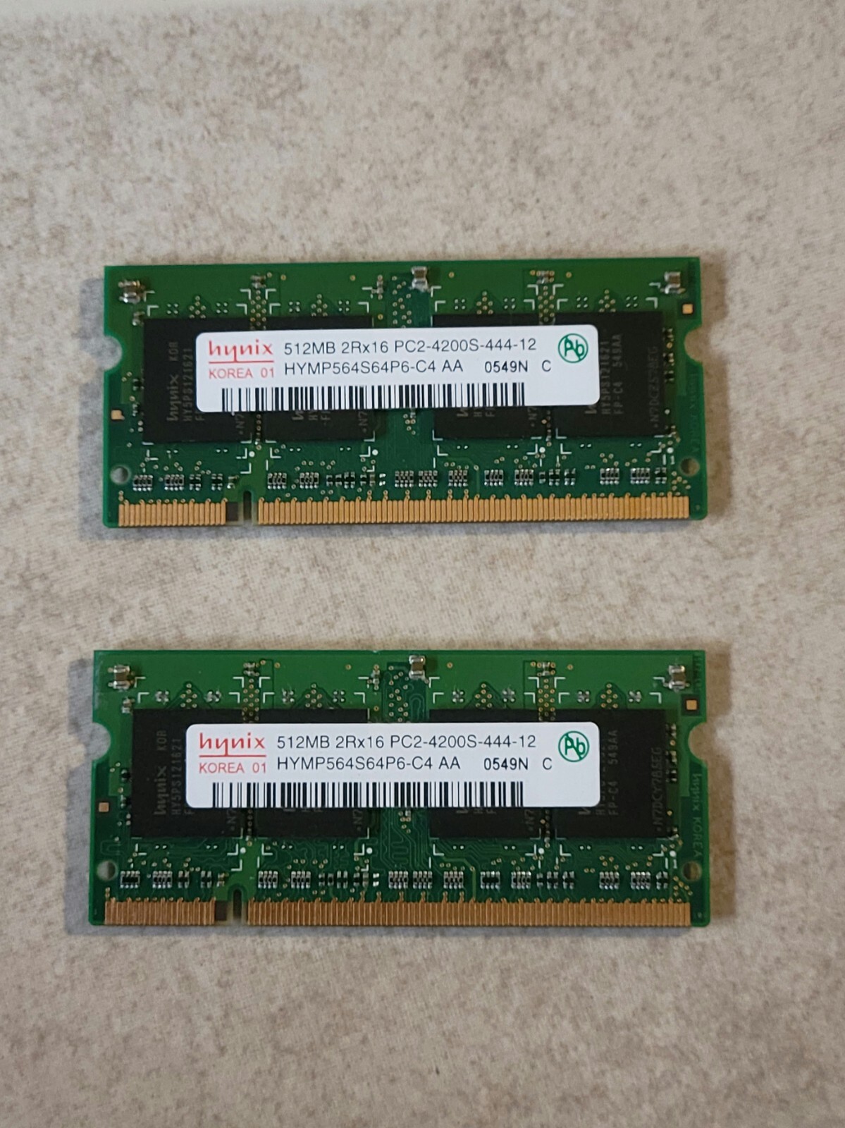LOT OF 2 GENUINE HYNIX LAPTOP MEMORY RAM STICKS 512MB 2RX16 PC2 ...