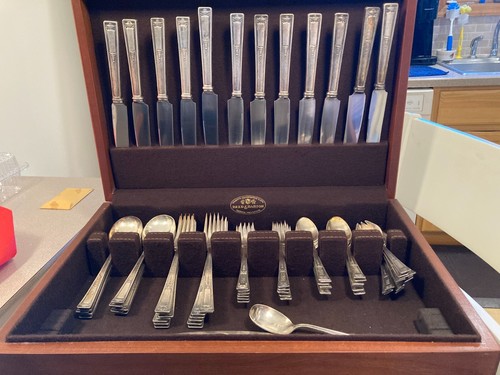 Vintage 1835 R WALLACE Silverplate Flatware Monogram “F “ 74 Pieces ...