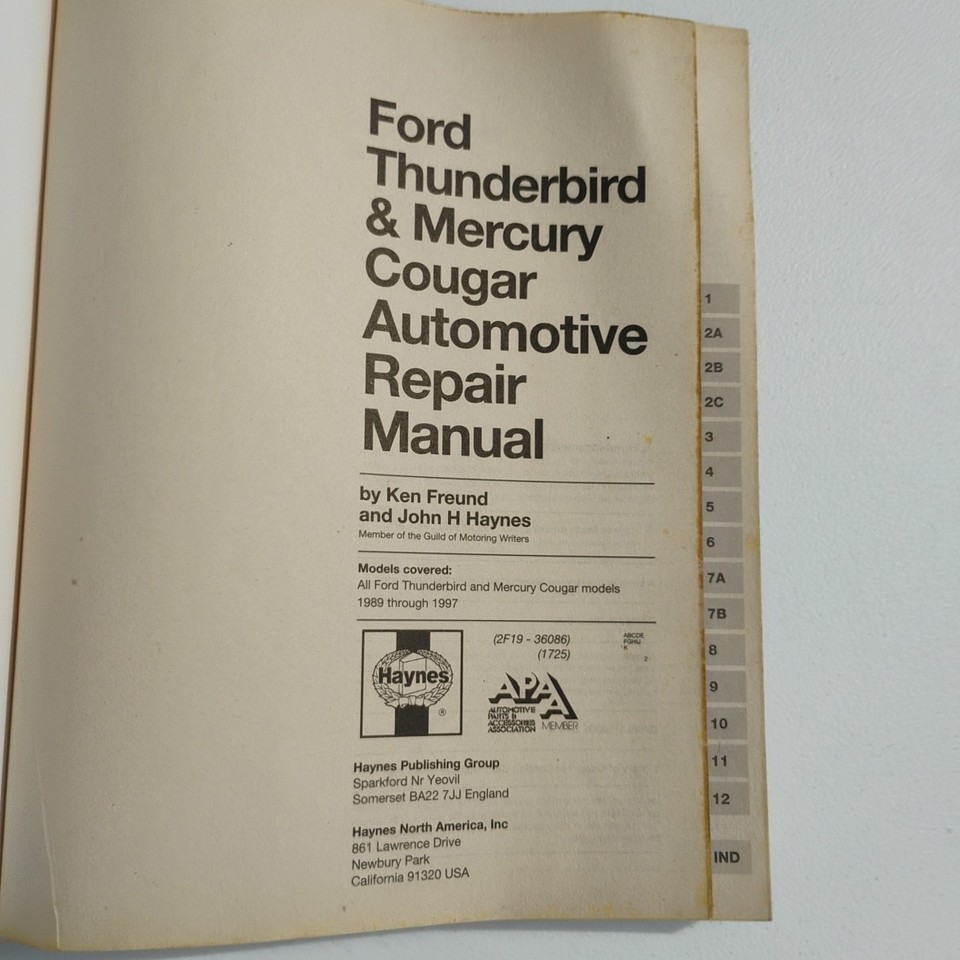 Haynes Repair Manual 36086 Ford Thunderbird & Mercury Cougar 1989-1997 ...