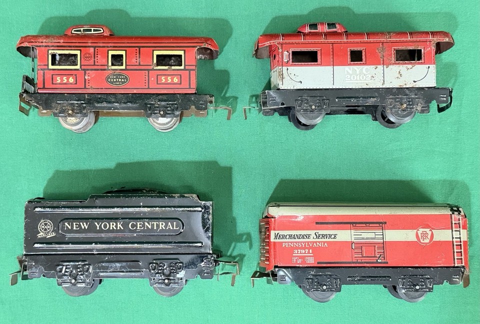 Vintage Marx O Gauge NYC, Santa Fe, PRR Tin Freight Cars, Loco Shell ...