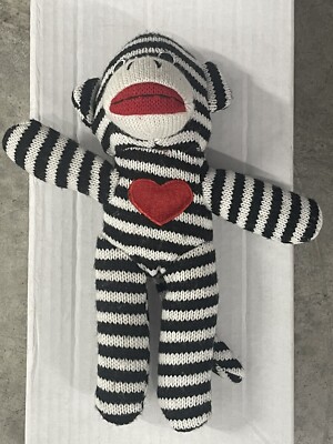 Dan Dee Sock Monkey Plush Black & White Stripes Red Heart Stuffed 9 ...